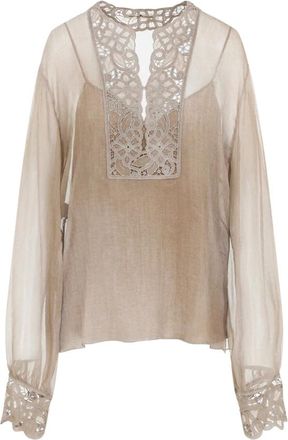Ermanno Scervino Femme, Blouses et Chemises, Beige, Taille: 38 FR St Denim Silk Blouse