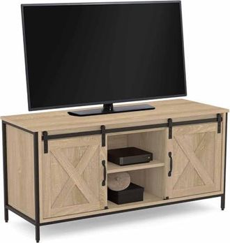IDMarket Meuble TV 113 cm Quebec 2 Portes granges coulissantes Design Industriel