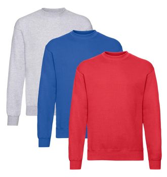 Fruit Of The Loom Herren Classic Set In Sweat, 3 Pack Sweatshirt, 1x Grau + 1x Rot + 1x Royal + 1 HL Kauf Notizblock, XXL (3er Pack)