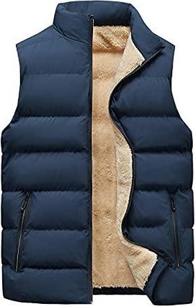 Generic Gilet matelass&eacute; l&eacute;ger pour homme sans col - Gilet polaire sans manches pour homme - Gilet dhiver doubl&eacute; - Veste moelleuse douillette - Col montant rem