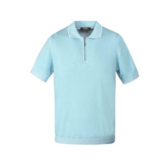 Moorer Homme, Pulls, Bleu, Taille: 2XL Polo &agrave; demi-zip en coton Sea Island