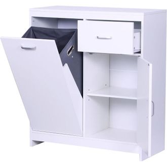 Relaxdays Armoire &agrave; linge Relaxdays, sac &agrave; linge pliable 48 l, tiroir, 2 compartiments, H x L x P : 90 x 80 x 35 cm, blanc