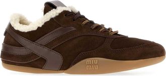 Miu Miu Womens Brown Suede Sneakers Moro