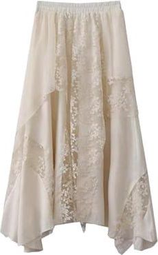 Generic Robe longue asym&eacute;trique en dentelle &agrave; taille &eacute;lastique pour femme, style boh&egrave;me, d&eacute;contract&eacute;, convient pour tous les jours et les occasions de f&ecirc;te, b