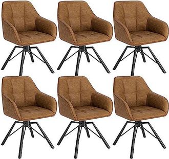 Woltu Chaise Pivotante &agrave; 360&deg;, Lot de 6, Chaise Salle &agrave; Manger Scandinave, en Similicuir Vintage, Assise Rembourr&eacute;e, Pieds en M&eacute;tal, Marrone Clair