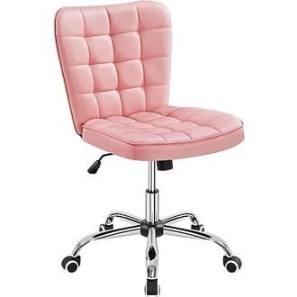 Yaheetech Homeoffice Stuhl, Schreibtischstuhl, Drehstuhl h&ouml;henverstellbar Schminkstuhl, B&uuml;rostuhl ohne Armlehne, Polsterstuhl mit Rollen, Kunstleder Rosa