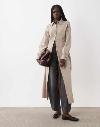 Asos chemise longue &agrave; carreaux marron-Multi