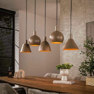 Pier Import Suspension &icirc;lot cuisine 5 abat-jour m&eacute;tal beige TRIBECA