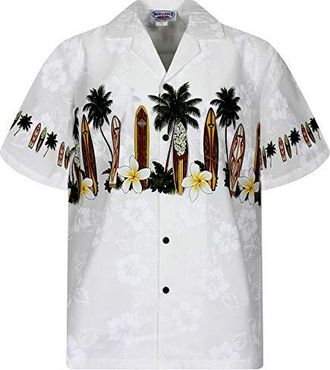 Pacific Legend Original Chemise-Hawaienne, Manche-Courte, Surfbretter Chest-Print, Blanc, M