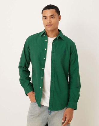 Polo Ralph Lauren Stückgefärbtes Oxford-Hemd in Dunkelgrün mit schmalem Schnitt und Markenlogo