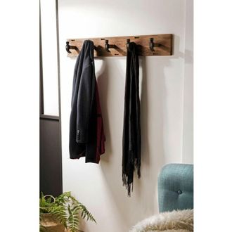 Macabane Macabane - sixtine - Portemanteau mural marron 5 crochets marteaux teck recyclé et métal