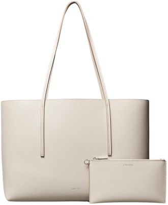 Calvin Klein Damen Tote Bag Tasche Foil Logo Herausnehmbare Tasche, Elfenbein (Chateau /Desert Taupe), Einheitsgr&ouml;&szlig;e