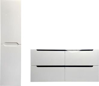 Vente-Unique Meuble de salle de bain suspendu avec double vasque à encastrer et colonne - Blanc - 120 cm - SELITA