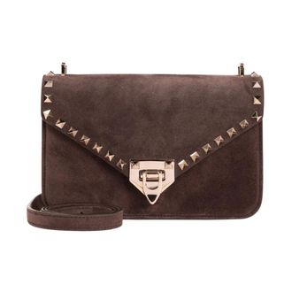 Valentino Garavani Petit sac port&eacute; &eacute;paule Rockstud en daim - Femme - Sacs - Brun - Taille: ONE Size