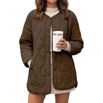 Generic Veste matelass&eacute;e pour femme - Col rond boutonn&eacute; &agrave; manches longues - Manteaux rembourr&eacute;s tendance d&eacute;contract&eacute;s pour lhiver, les rendez-vous, les vacanc