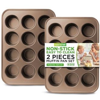 Nutrichef NutriChef Muffin Backform 2er-Set - 35 x 26 cm Muffinblech f&uuml;r 12 Muffins, inkl. 100 Muffinf&ouml;rmchen aus Papier, Antihaft aus Karbonstahl, sp&uuml;lmaschine
