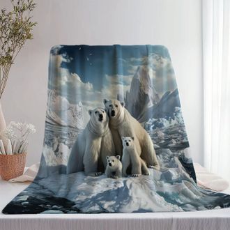 Generic Kuscheldecke Flanell Decke mit Tierfotografie mit Eisb&auml;ren EIS und Schnee Aufdruck, Leicht hautfreundlich f&uuml;r Erwachsene & Kinder f&uuml;r Zuhause oder Rei