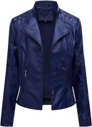 Generic Veste en cuir multicolore pour femme, bleu marine, XX-Large