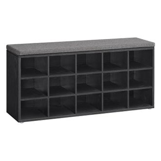Vasagle Banc &agrave; Chaussures, Organiseur de Chaussures avec 15 Compartiments, Si&egrave;ge Rembourr&eacute;, pour Entr&eacute;e, Couloir, Placard, Noir Bois&eacute; et Gris Ardoise