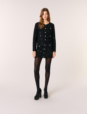 Maje Cardigan Court &Agrave; Sequins - Noir - Taille 3 - Maje