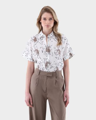 van Laack Kurzarm Hemdbluse aus Leinen mit Print