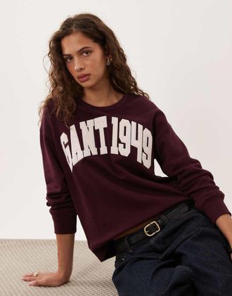 GANT sweat-shirt col rond &agrave; logo graphique bordeaux-Noir