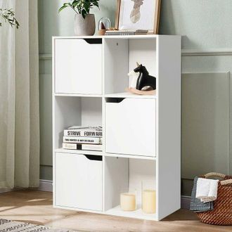 Costway Costway - B&uuml;cherregal mit 6 Faecher, 3 T&uuml;ren, Standregal 60 x 29 x 90 cm weiss, B&uuml;roregal freistehend, Aktenregal Ordnerregal Aufbewahrungsregal