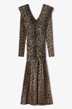 Ganni Kleid aus Mesh mit Leopardenprint - Gr&ouml;&szlig;e 34 braun