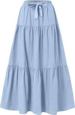 Generic Jupe d&eacute;contract&eacute;e et &eacute;l&eacute;gante pour femme - Couleur unie - Taille &eacute;lastique - Pliss&eacute;e - Argent&eacute;, bleu, XXL