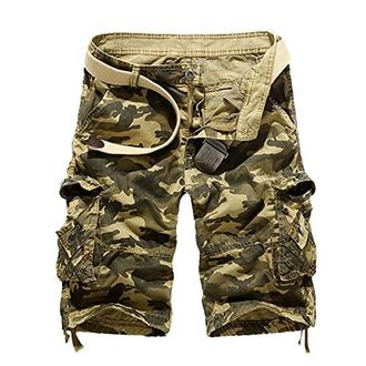 Generic Short cargo pour homme avec plusieurs poches - Coupe d&eacute;contract&eacute;e - Taille &eacute;lastique - Cordon de serrage - Pour la plage et le travail, kaki, 46
