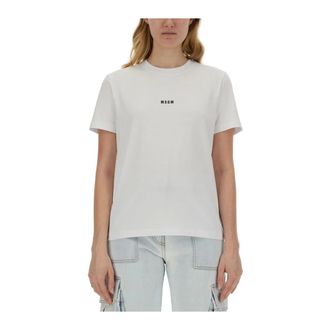 Msgm Msgm, Femme, Tops, Blanc, Taille: 40 FR T-shirt en coton avec micro logo
