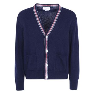Thom Browne Homme, Pulls, Bleu, Taille: L Cardigan Hector Patchwork Donegal Intarsia