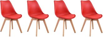 Happy Garden 4er Set Esszimmerst&uuml;hlen im skandinavischen Stil Nora rot mit Kissen, K&uuml;chenst&uuml;hle, gepolsterte St&uuml;hle, Beine aus massivem Buchenholz