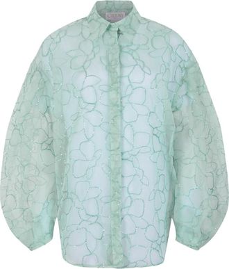 Genny Femme, Blouses et Chemises, Vert, Taille: 34 FR Chemise ample florale transparente vert clair