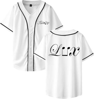 Generic Rosalia LUX Logo Jersey Veste de baseball Chemises Col en V Manches courtes Boutonn&eacute; T-shirt Hommes Femmes Streetwear Tops, blanc, 4XL