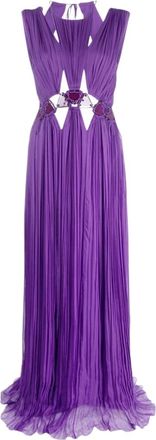 Alberta Ferretti Femme, Robes, Violet, Taille: 40 FR Robe pliss&eacute;e &agrave; d&eacute;coupes et col montant