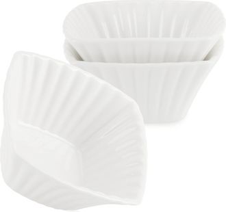 Com-Four 3-teiliges Servierset - kleine, wei&szlig;e Serviersch&auml;lchen - fein gerippte Keramiksch&auml;lchen f&uuml;r Vor- und Nachspeisen - Amuse-Gueule-Set