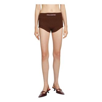 Marni Logo-bestickte Rippstrick-Minishorts - - Shorts - Damen - Braun - 2XS