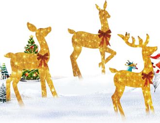 Generico 2D Acryl Weihnachts Rentier - 3-teilig beleuchtete Festdekoration f&uuml;r Outdoor, dekorativer Gartenschmuck f&uuml;r Garten, Terrasse, Vorgarten, Hinterhof od