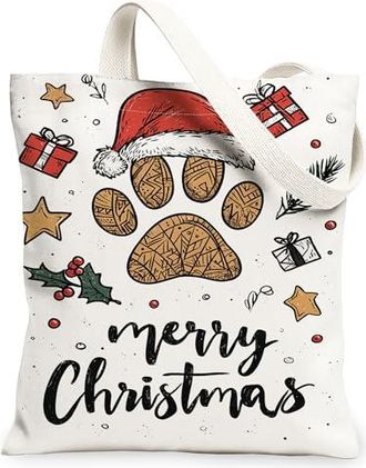 Generic Sacs fourre-tout en toile avec motif de pattes de No&euml;l, sacs r&eacute;utilisables amusants, vintage, l&eacute;gers, lavables, blanc, 13x15 Inch