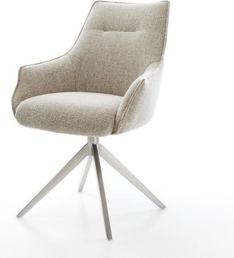 DELIFE Drehstuhl Alja-Flex mit Armlehnen Webstoff Soft Beige Kreuzgestell breit Edelstahl 360&deg; drehbar Taschenfederkern, Esszimmerst&uuml;hle