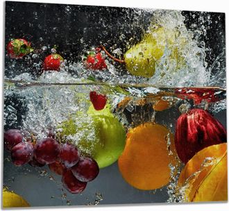 Wallario Herdabdeckplatte/Spritzschutz aus Glas, 1-teilig, 60x52cm mit 13mm hohen Füßen, für Ceran- und Induktionsherde, Früchte im und unter Wasser - Splashin