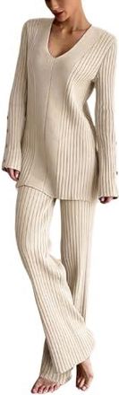 Generic Ensemble Sport Tricot Ensemble Femme Chic Et Elegant Hiver 2 Pi&egrave;ces Oversize Tendance Quotidien Tracksuit Set &Agrave; Manches Longues Haut + Running Pantalo