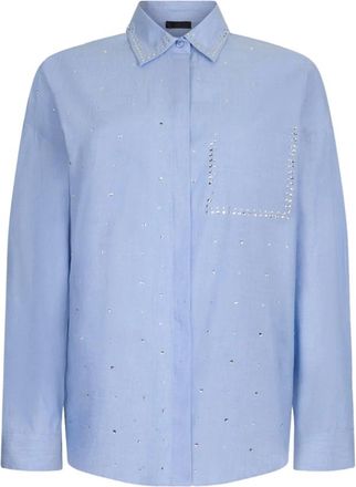 Liu Jo Femme, Blouses et Chemises, Bleu, Taille: 38 FR Rhinestone Shirt
