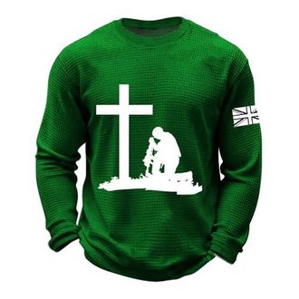 Generic DENGJIAMY T-shirt chr&eacute;tien d&eacute;contract&eacute; &agrave; col rond &agrave; manches longues pour homme - Grande taille - Haut classique J&eacute;sus Faith, Vert, 5XL