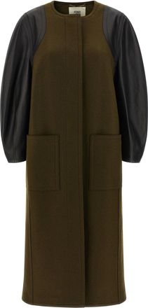 Fendi Wool Felt & Leather Coat - olive