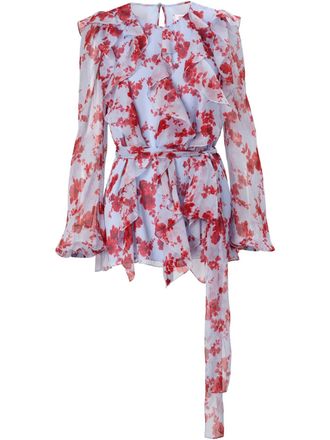 Carolina Herrera haut volanté à fleurs - Bleu