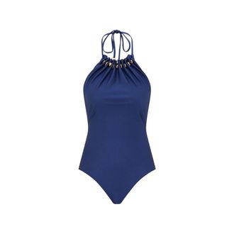 Zimmermann Aster One-Piece mit Raffung und Perlenbesatz - - Swimwear - Damen - Blau - L