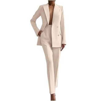 Generic Tenue 2 pi&egrave;ces pour femme - Blazer &agrave; double boutonnage et pantalon de travail &agrave; jambe droite - Blazer d&eacute;contract&eacute; - Costume habill&eacute; pour le bureau et 