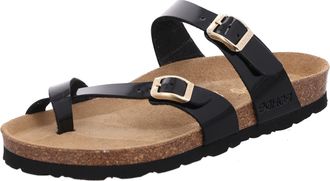 Rohde Damen Zehentrenner Pantolette Lack Schnalle Kork Fußbett Alba 5575, Größe:37 EU, Farbe:Schwarz